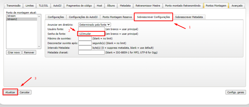 Centova Cast – Icecast: Cadastrando senhas individuais para transmissão ...